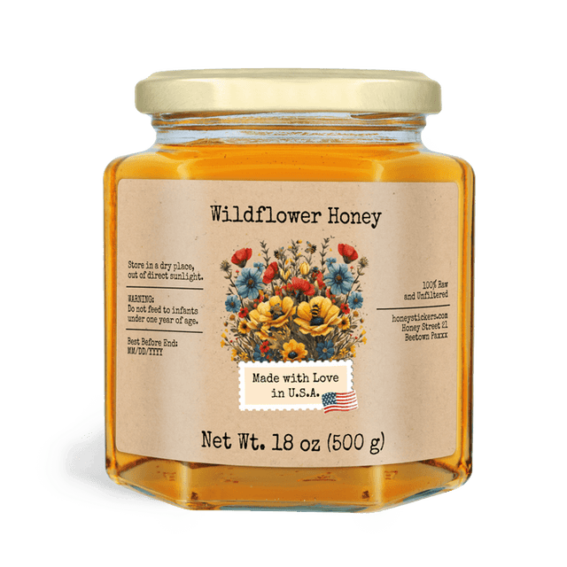 Rectangular Honey Labels for 18oz Hexagonal Jar – Floral Fiona – us ...